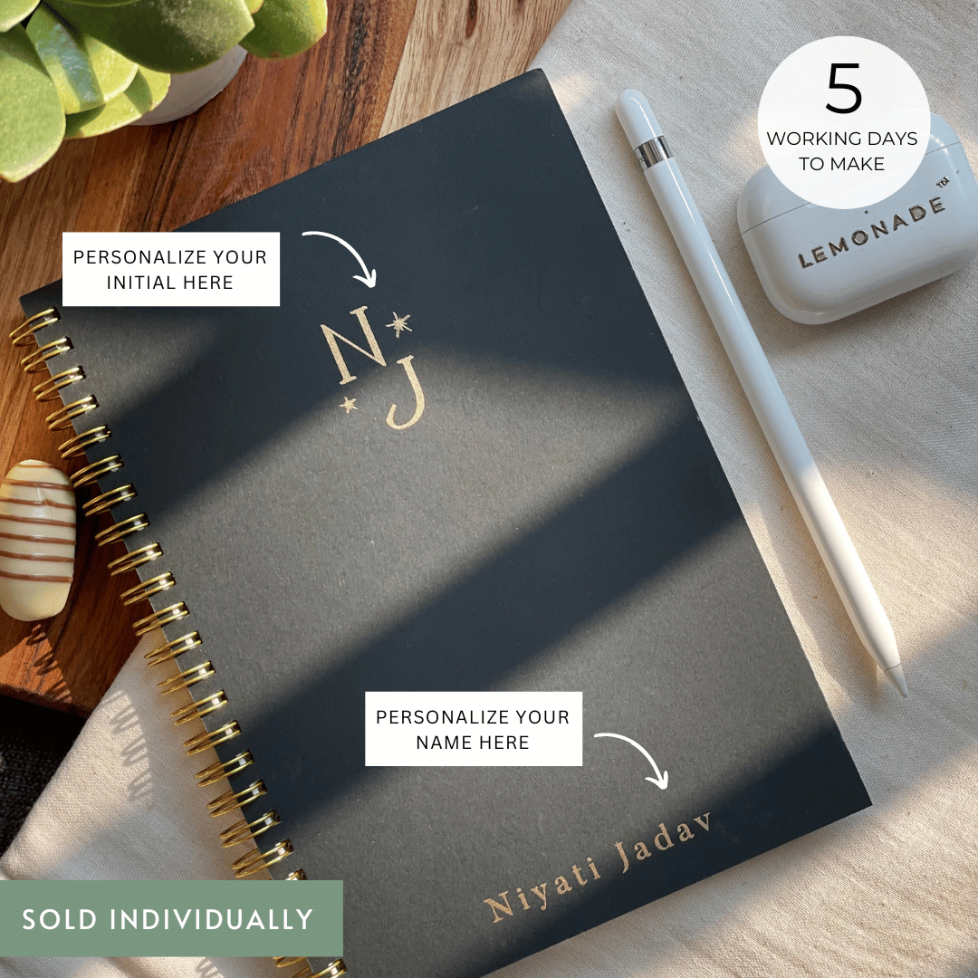 Personalized - Spiral Notebook - Black - Initials - Lemonade