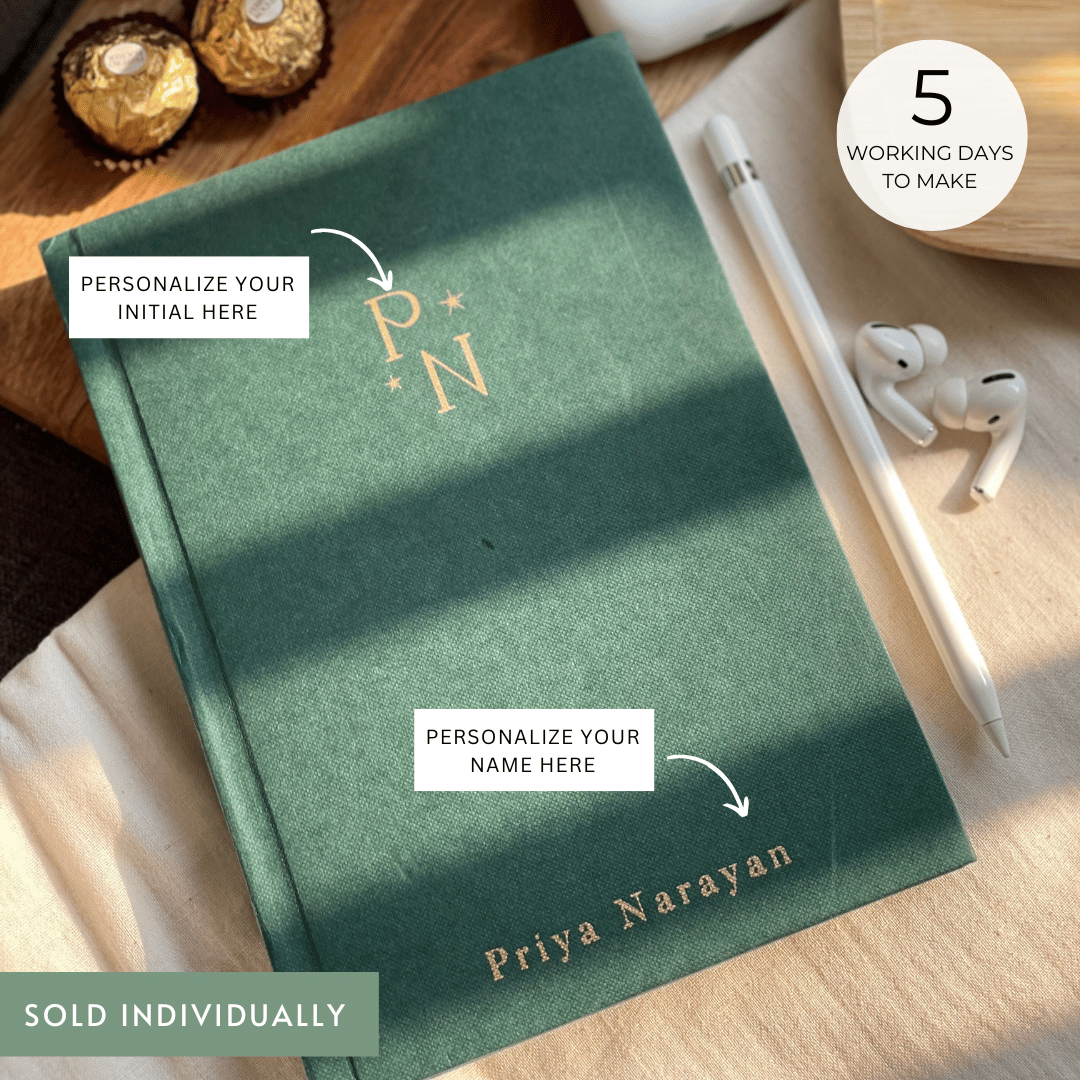 Personalized - Hardbound Notebook - Emerald Green - Initials - Lemonade